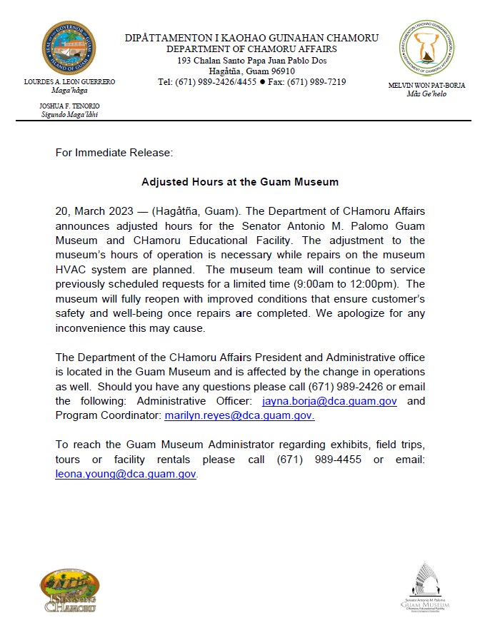 Adjusted Hours at the Guam Museum - sitenameAdjusted Hours at the Guam Museum
